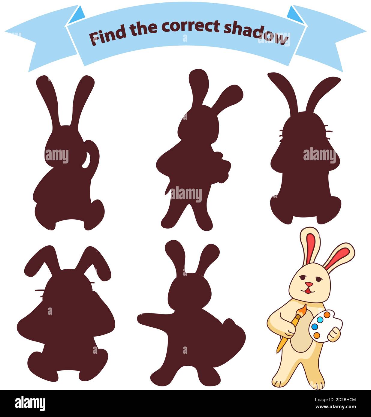 Find the correct shadow rabbit the artist with a brush and paints of ...