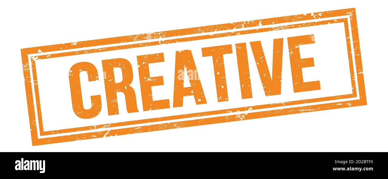 CREATIVE text on orange grungy vintage rectangle stamp Stock Photo - Alamy