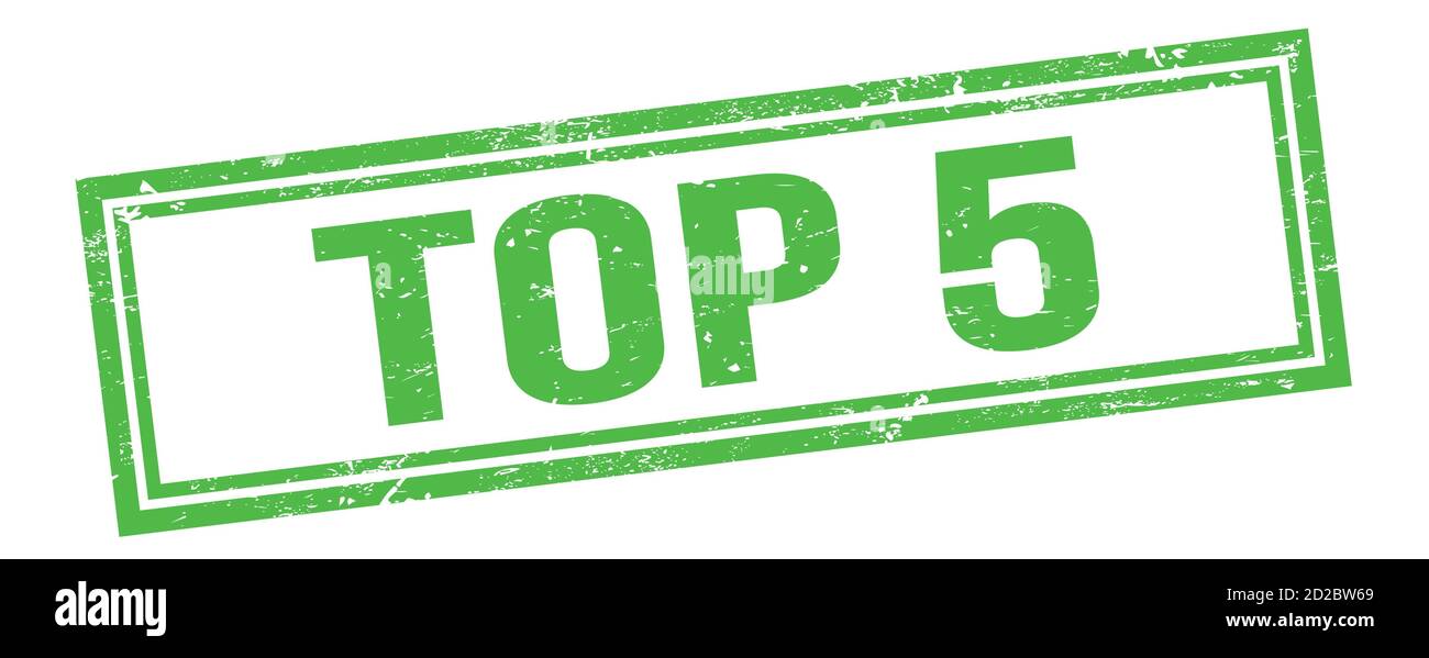 TOP 5 text on green grungy vintage rectangle stamp Stock Photo - Alamy