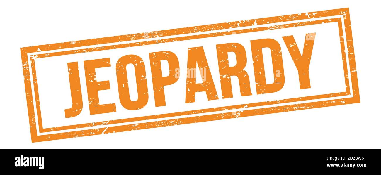 JEOPARDY text on orange grungy vintage rectangle stamp Stock Photo - Alamy