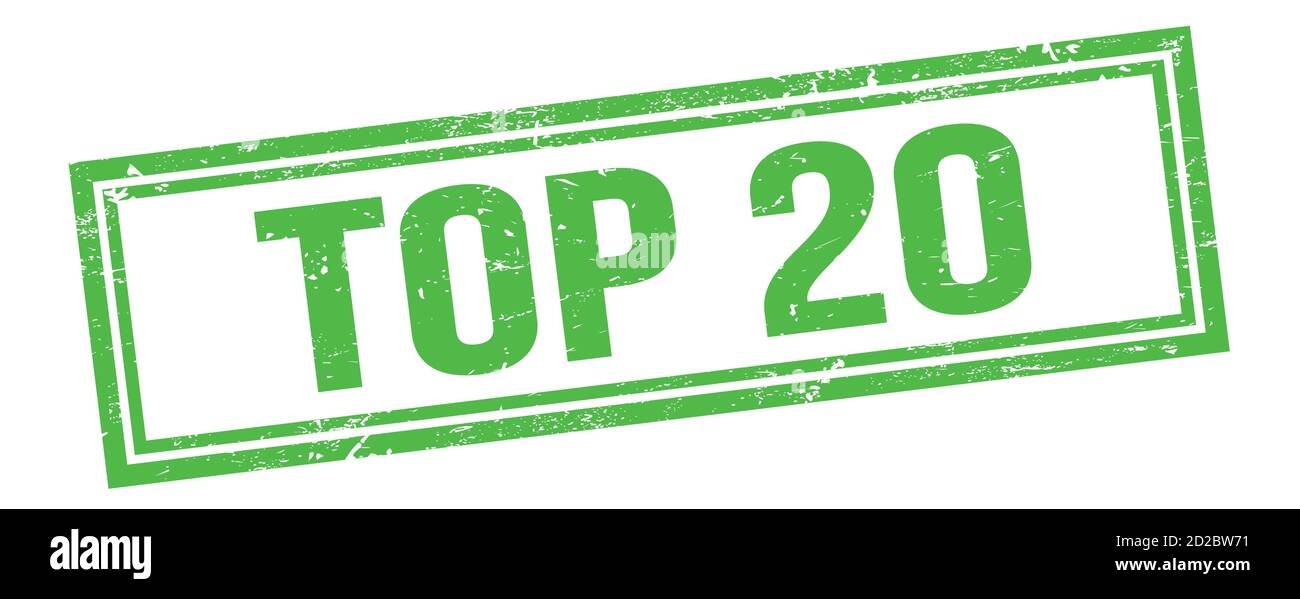 TOP 20 text on green grungy vintage rectangle stamp Stock Photo - Alamy