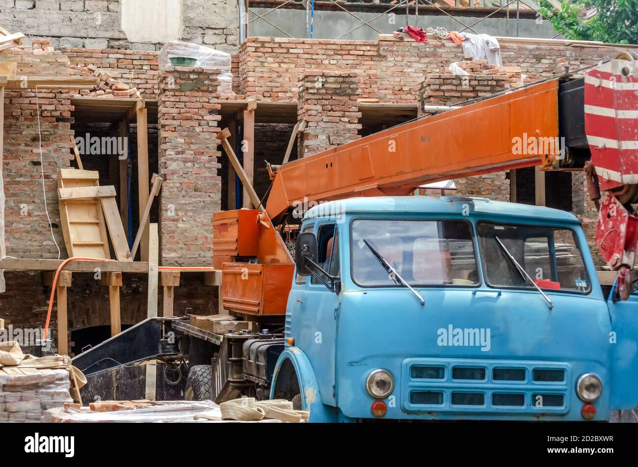 Autocrane. hydraulic control of the crane. Car with a crane on the ...