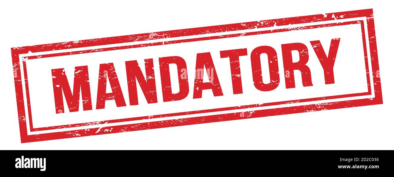 MANDATORY text on red grungy vintage rectangle stamp Stock Photo - Alamy