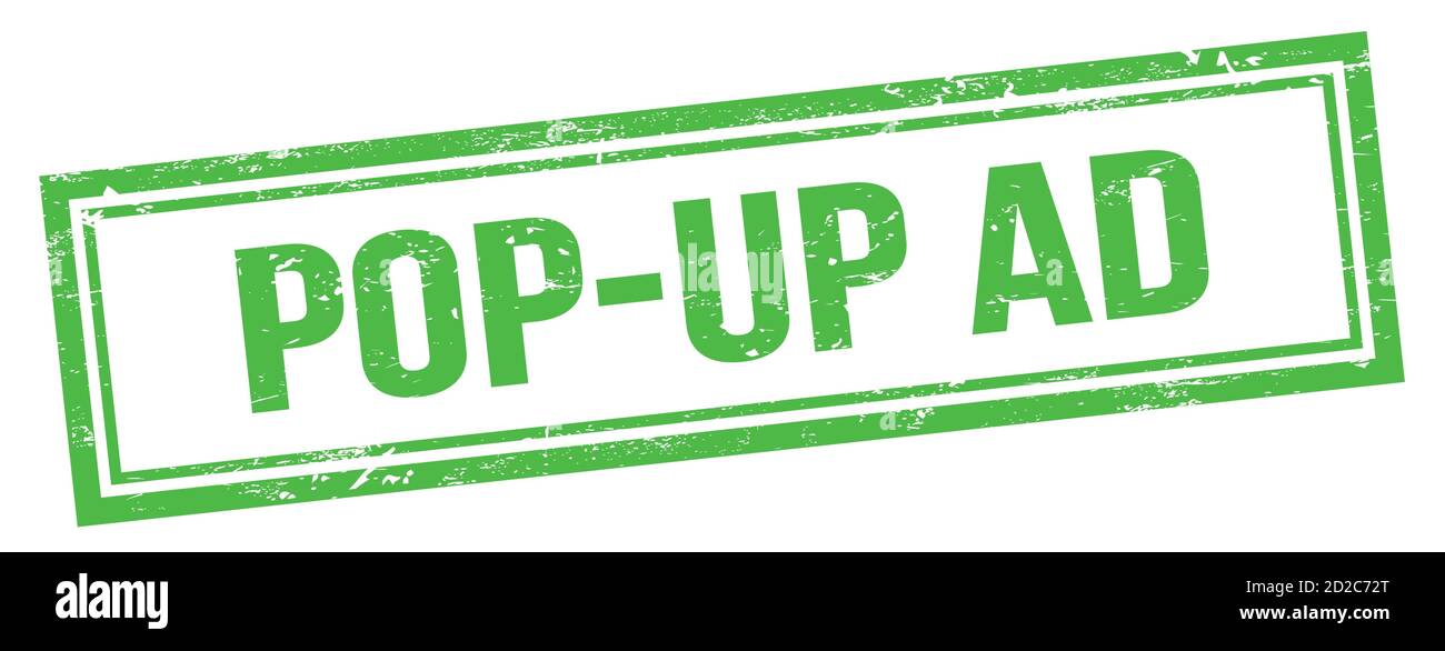 POP-UP AD text on green grungy vintage rectangle stamp Stock Photo - Alamy