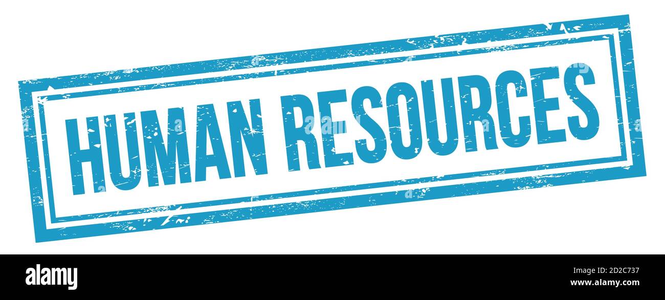 HUMAN RESOURCES text on blue grungy vintage rectangle stamp Stock Photo ...