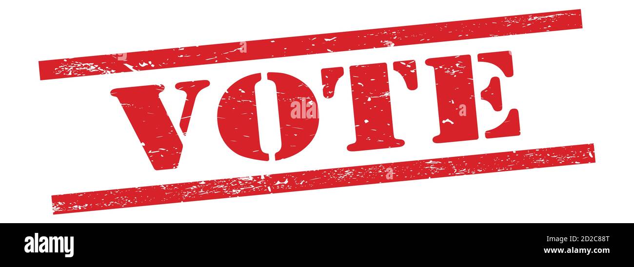 VOTE text on red grungy vintage rubber stamp Stock Photo - Alamy