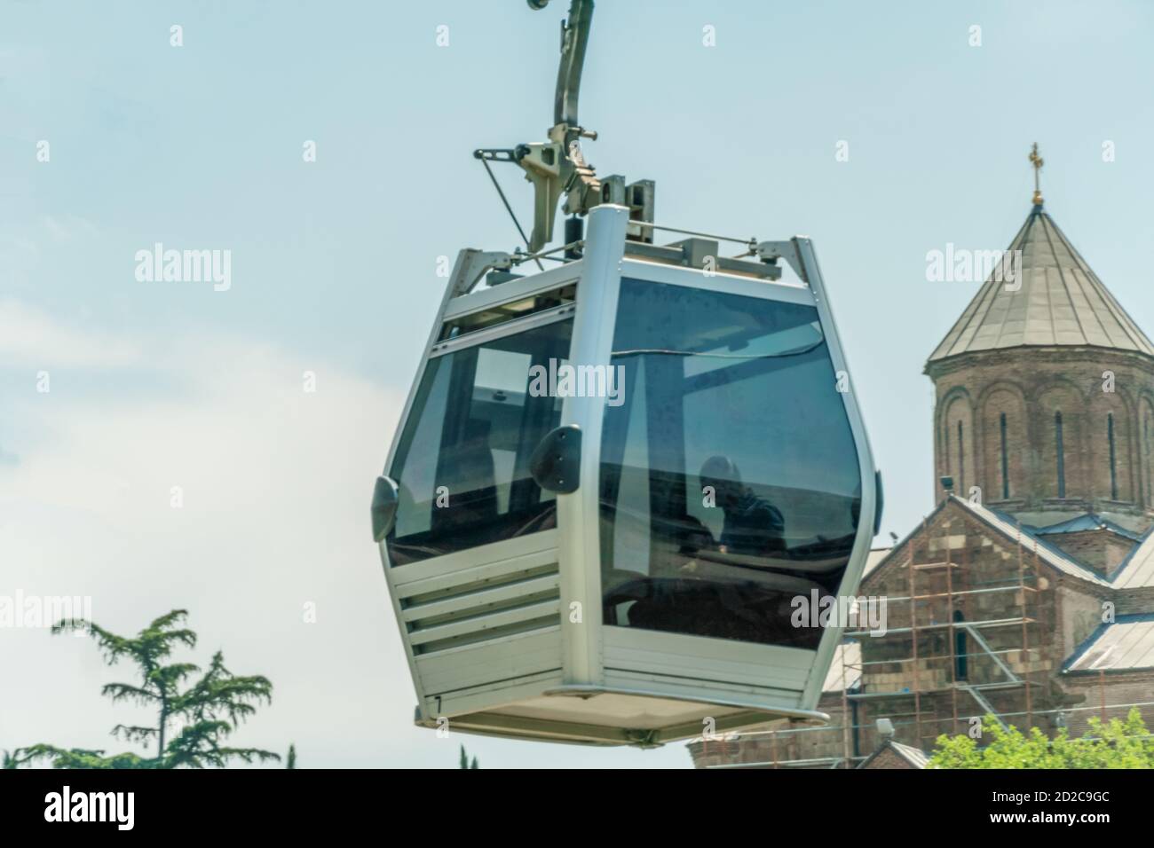 Tbilisi, Georgia, funicular cab close-up against the blue sky, the ...