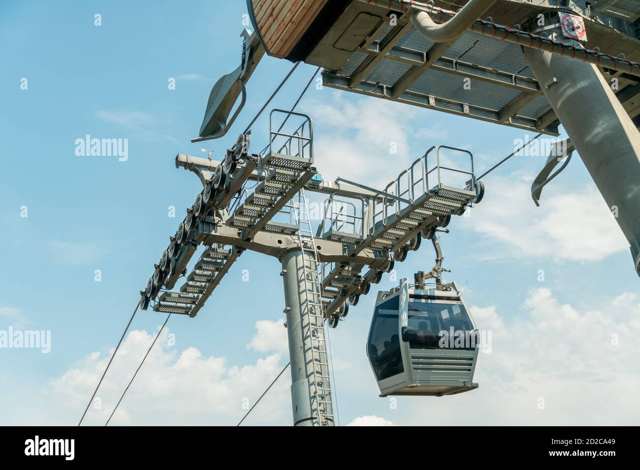 The mechanism of the funicular close up. Lift. Morning. Picture taken ...