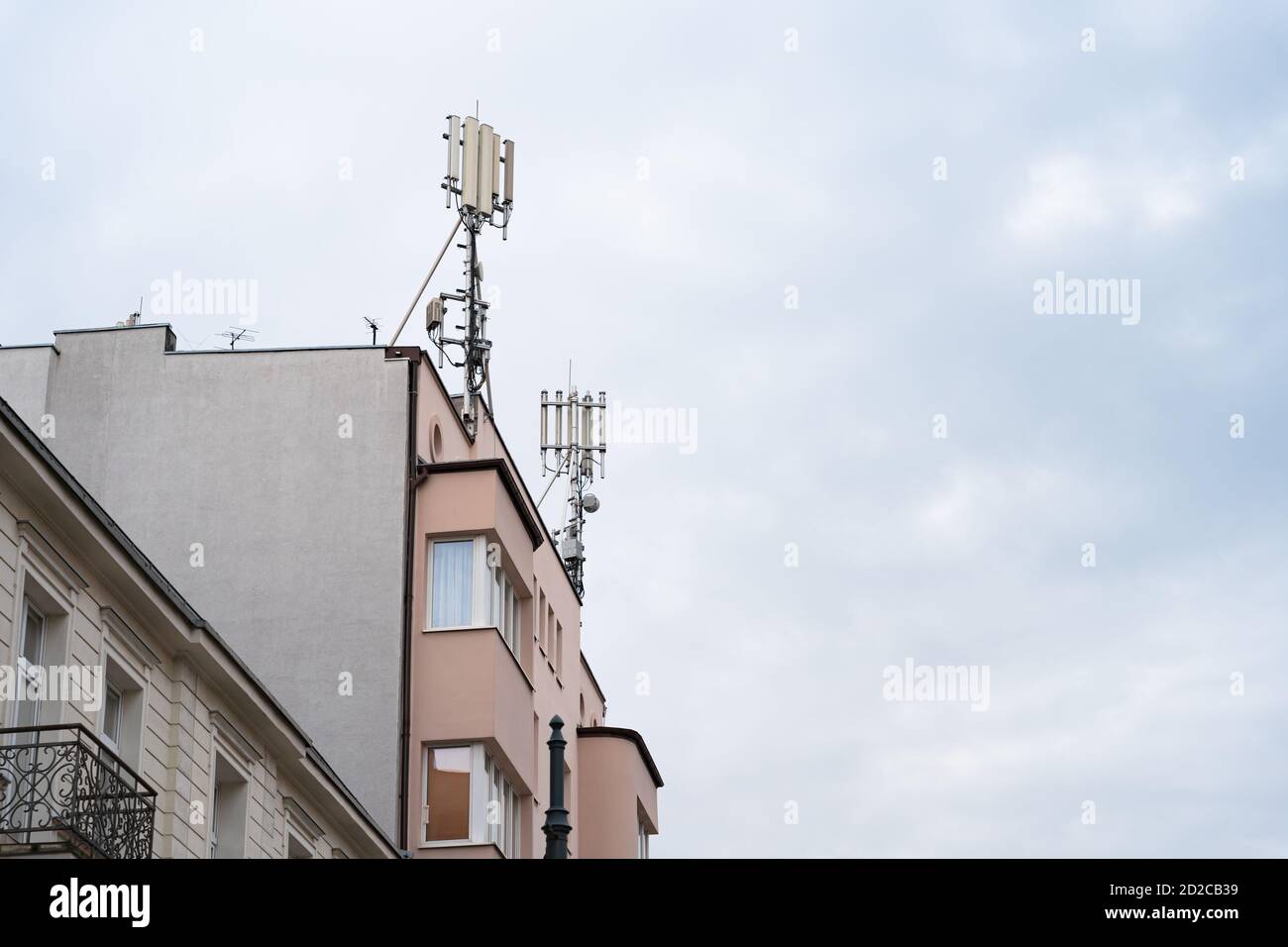 Smart cellular network 5G antennas on a residential building. Large ...