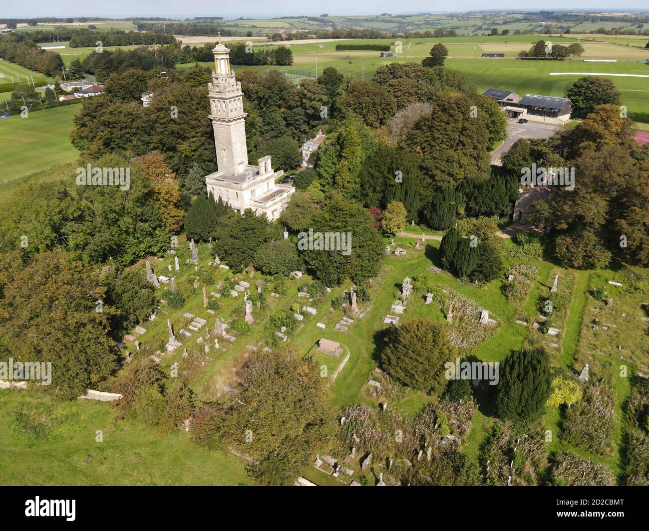 Aerial Drone View of Beckfords Tower and Lansdown Cemetery, Bath, UK ...