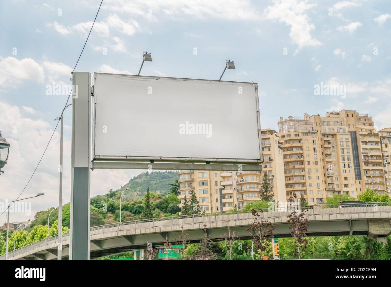 Large white billboard on the street in the city on a sunny day close up ...