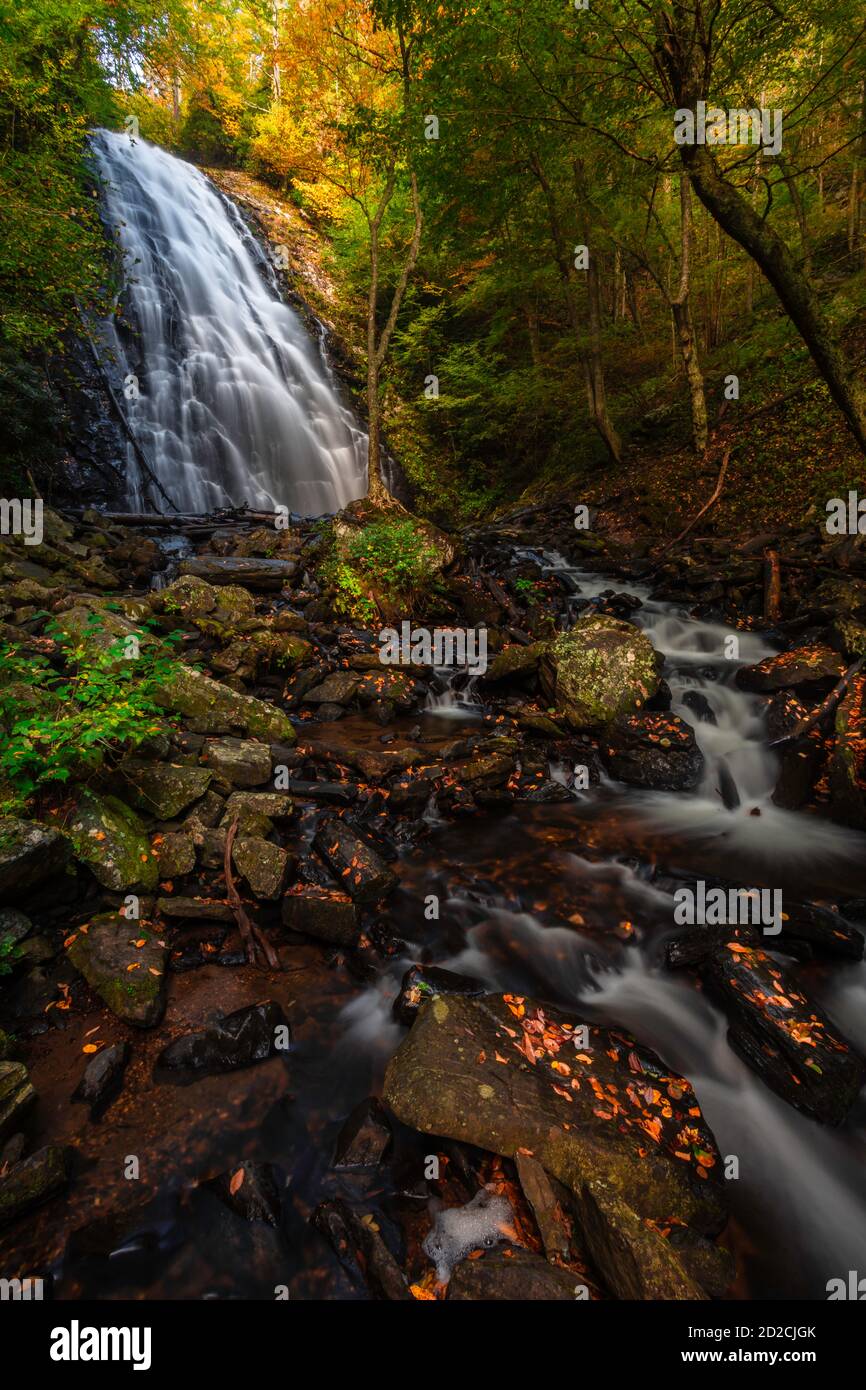 Autumn leaf season at Crabtree Falls on the Blue Ridge parkway near ...