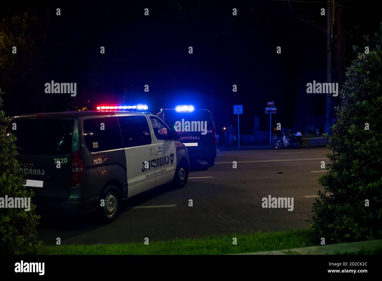 Tbilisi, Georgia - June 29 2019: Police cars with included beacons ...