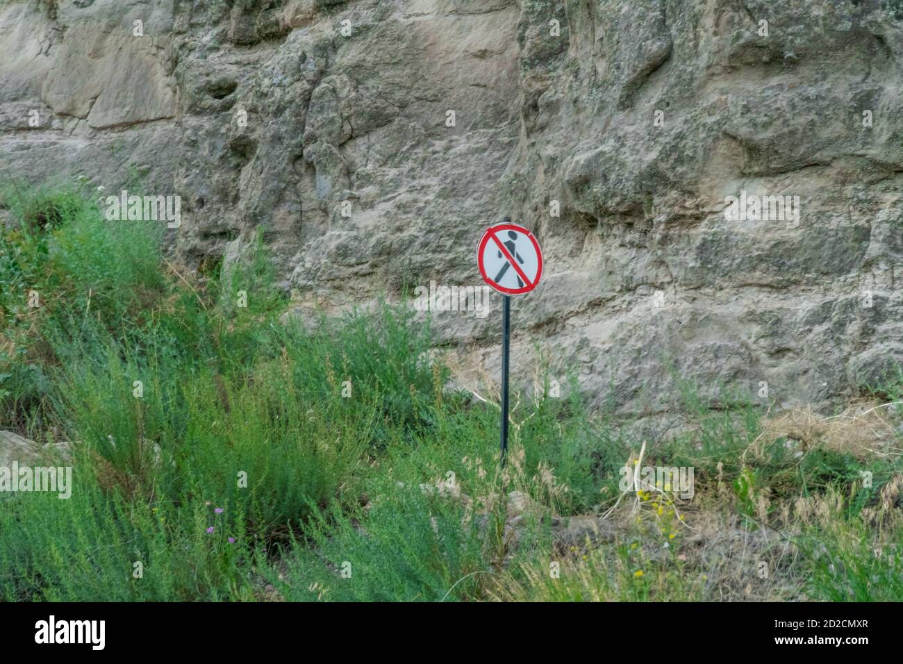 The sign "no passage" near the mountain in connection with the rockfall ...