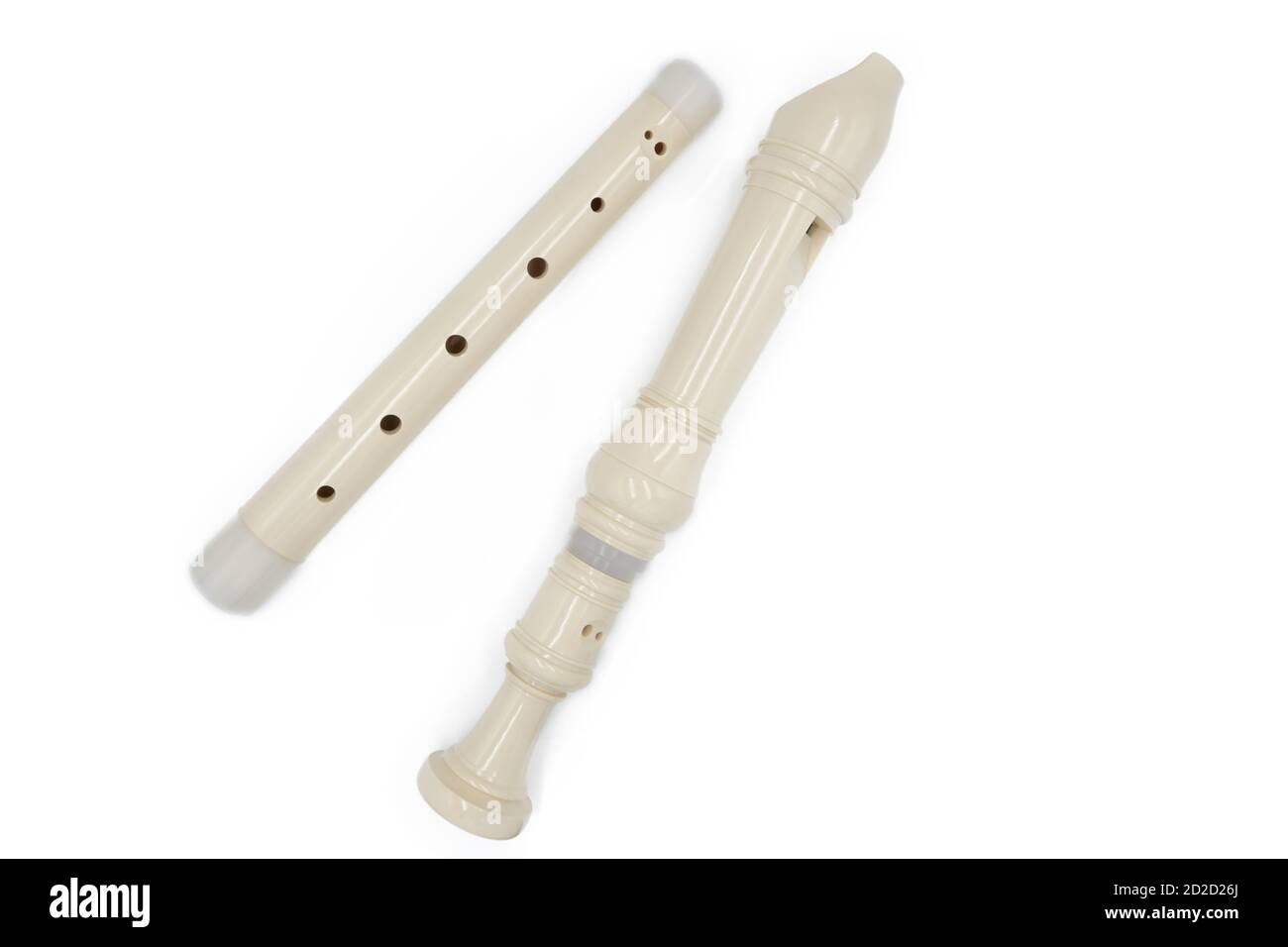 White prefabricated flute two-piece recorder on a white isolated ...