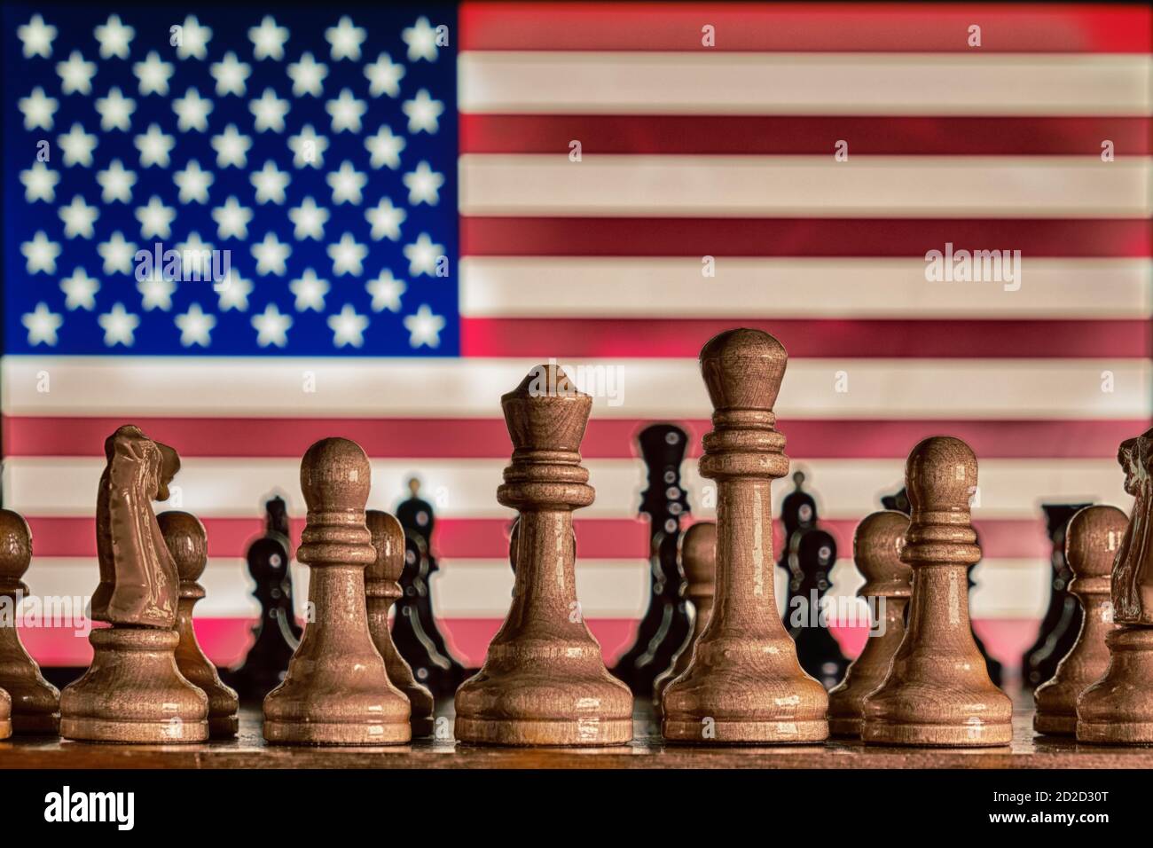 American flag on the background of a chessboard with pieces Stock Photo ...
