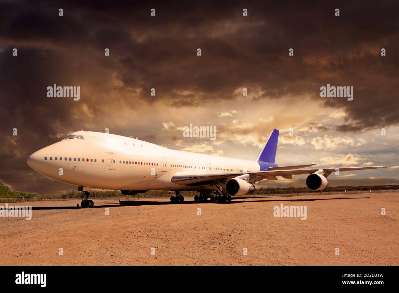 Boeing 747-400 parked in the Arizona desert seen at sunset Stock Photo ...
