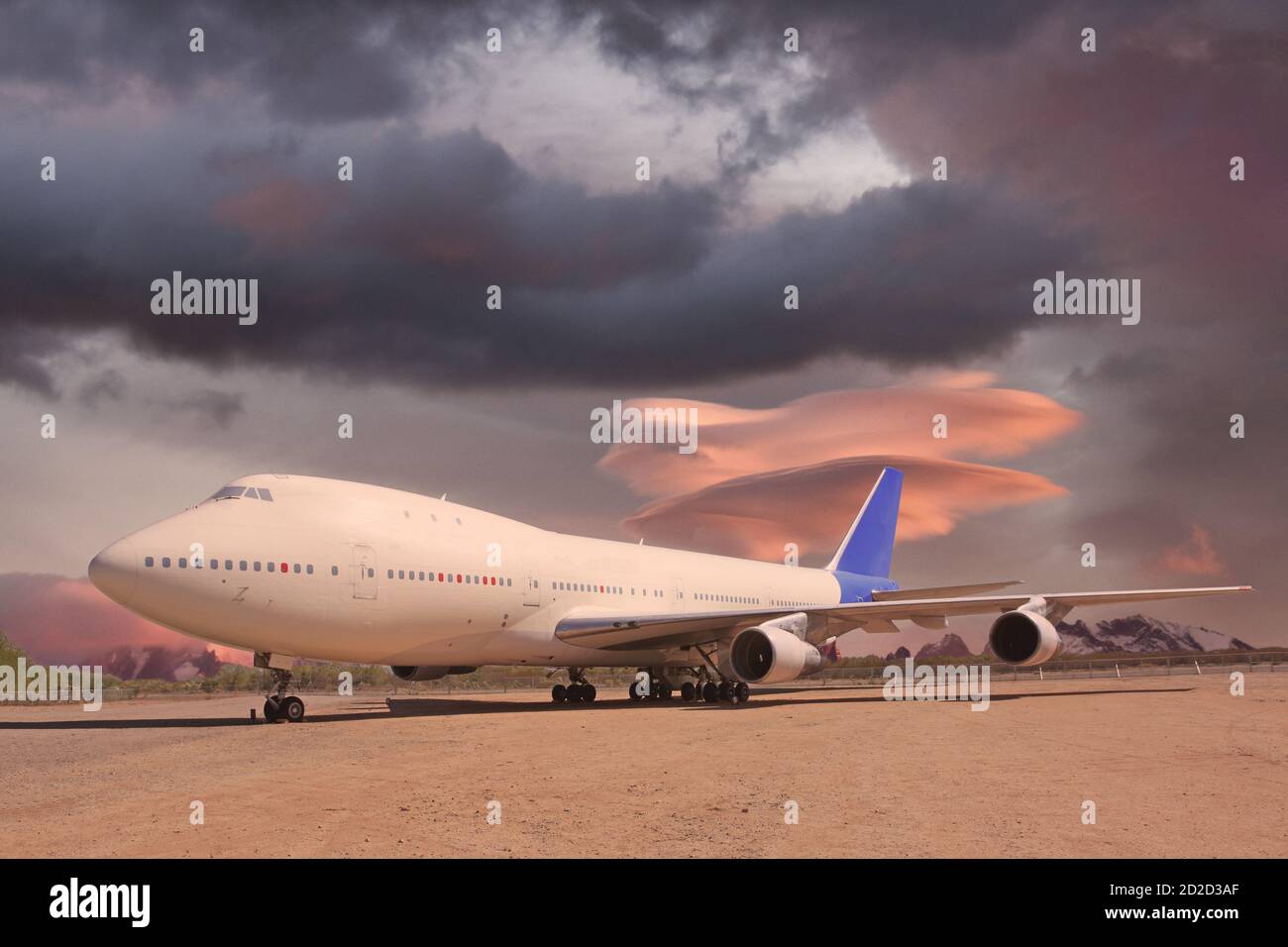Boeing 747-400 parked in the Arizona desert seen at sunset Stock Photo ...