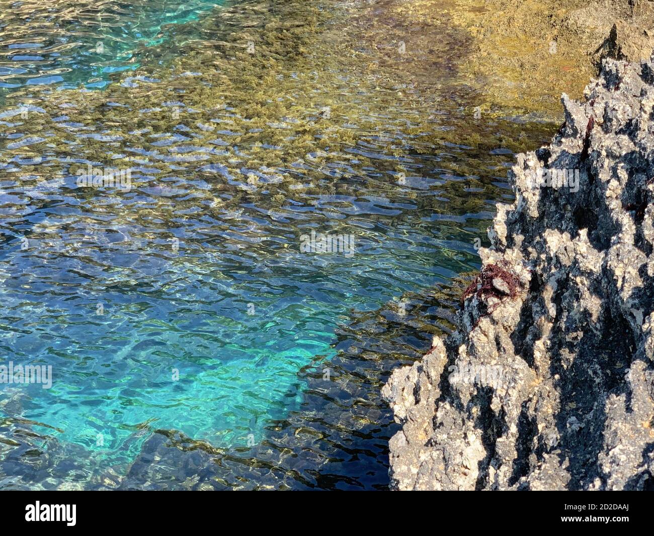 Rocky beach. Aquamarine color of sea water. Adriatic sea background ...
