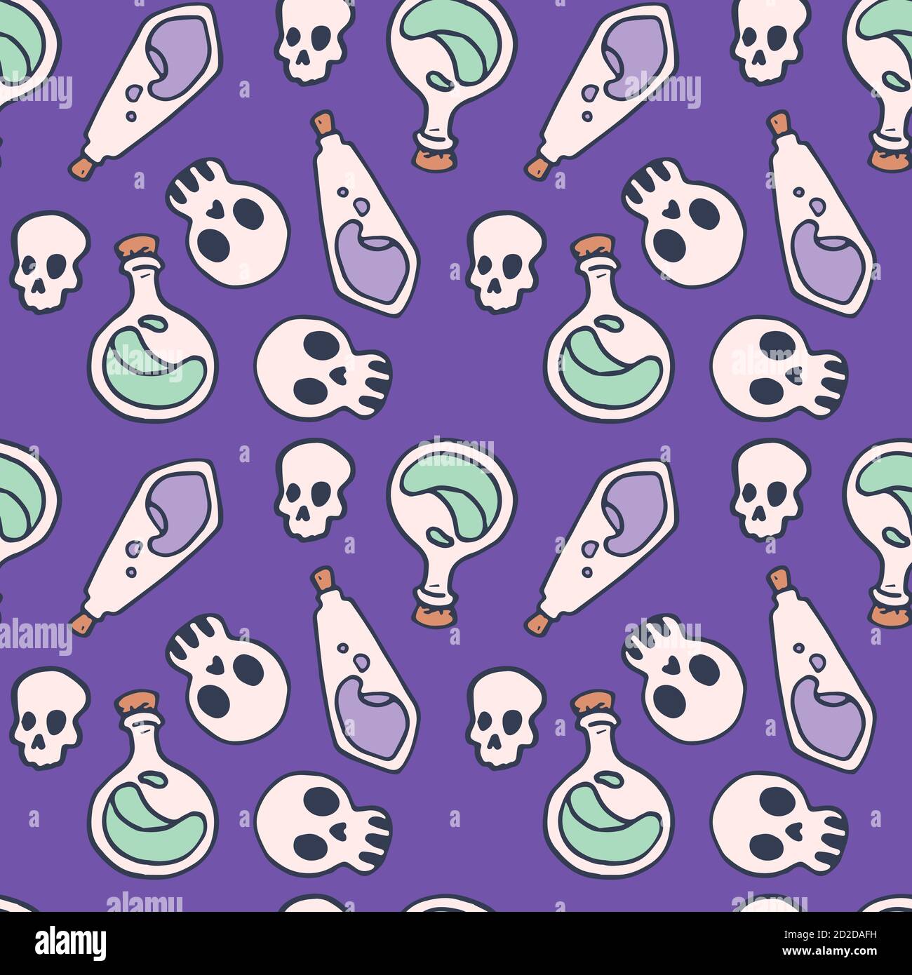 Potion bottles on violet backdrop. Halloween seamless pattern for ...
