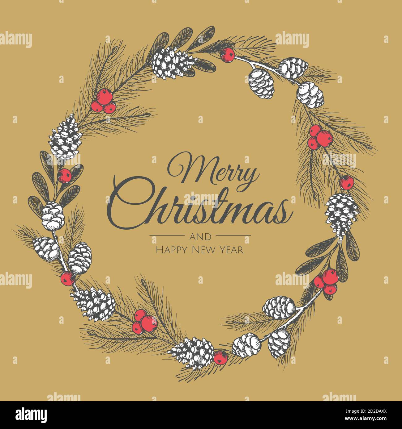 Hand drawn Christmas wreath. Vector holiday illustration Stock Vector ...