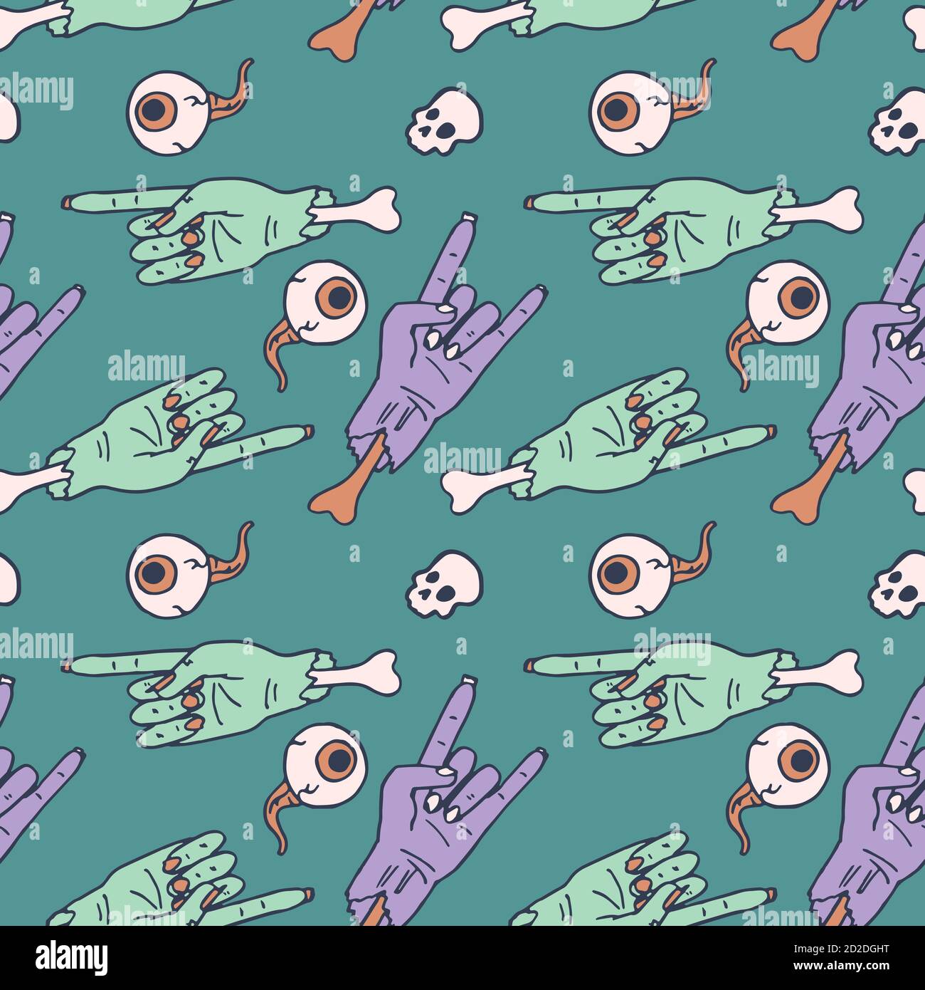 Zombie hand, eyeball on green backdrop. Halloween seamless pattern for ...