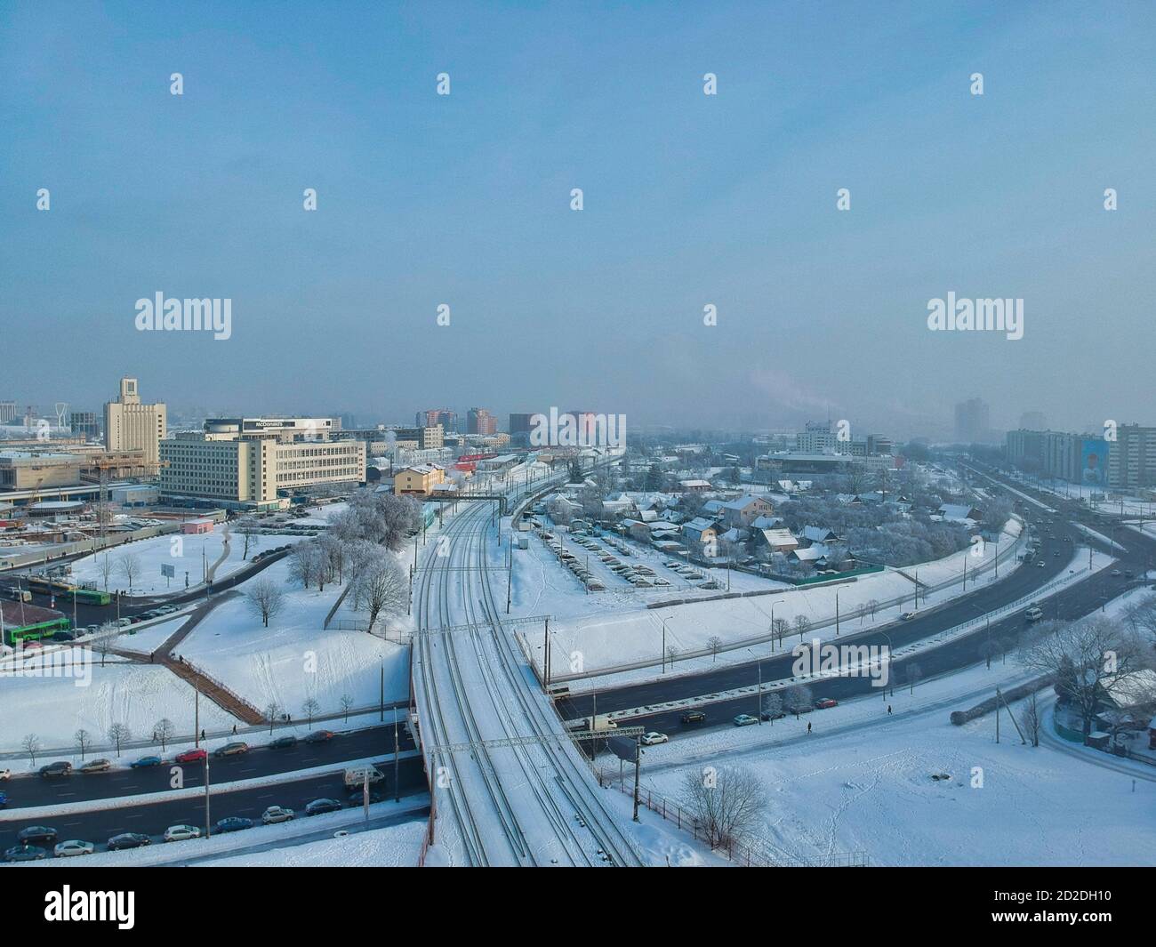 Aerial shot of the transport hub in Minsk, Belarus in winter Stock ...