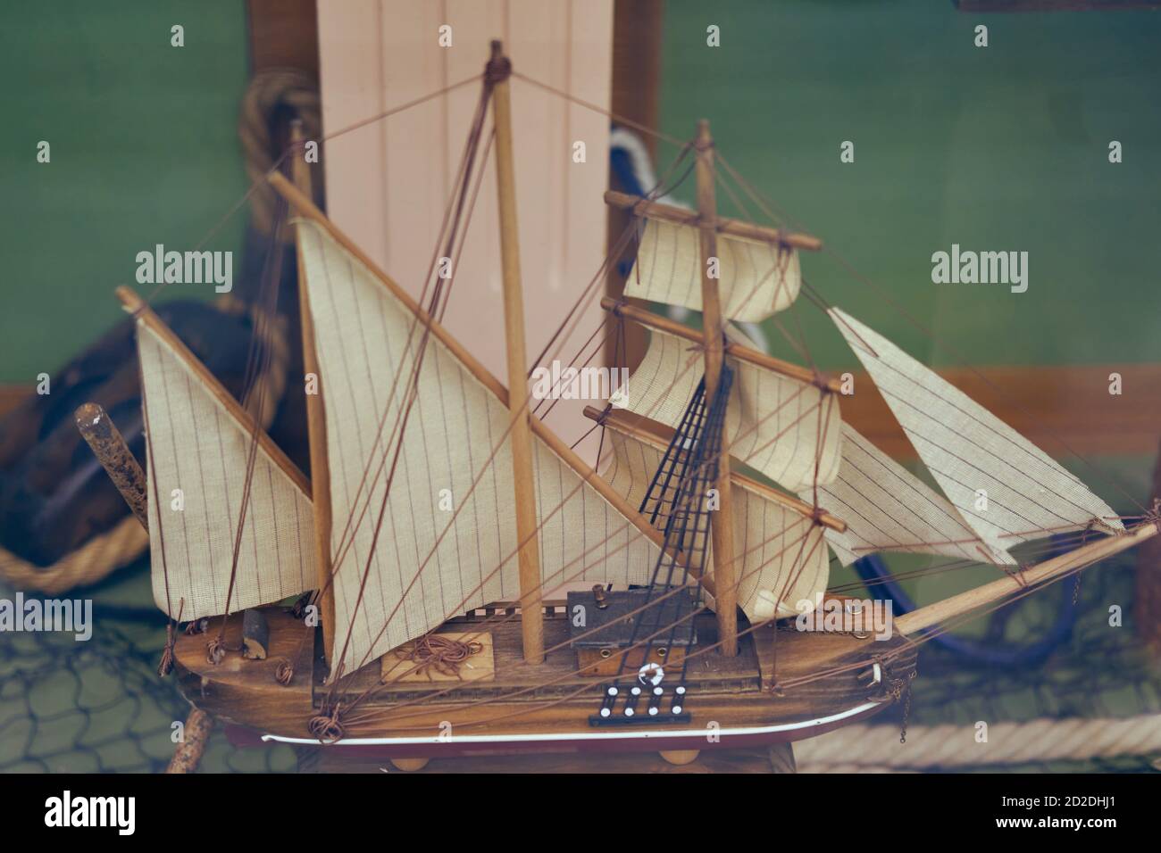 Layout of an old wooden sailboat, close-up Stock Photo - Alamy