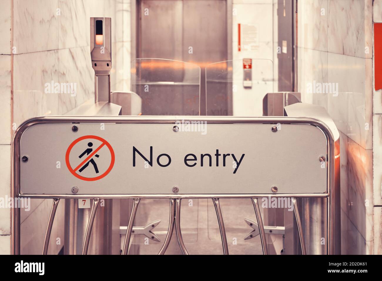 Inscription No entry and passage to the corridor closed by a turnstile ...