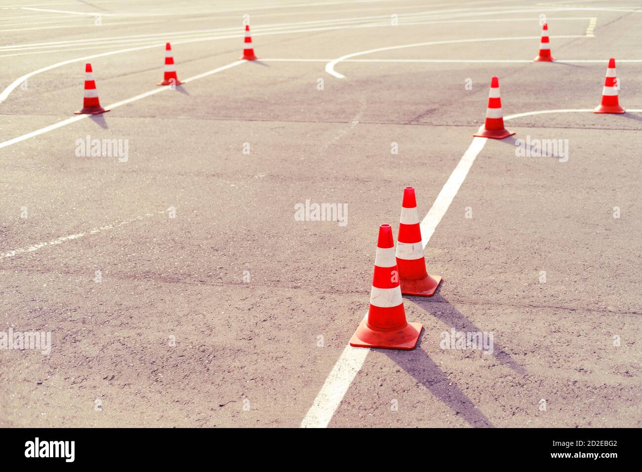 Playground with cones in the school of driving passing the exam for ...