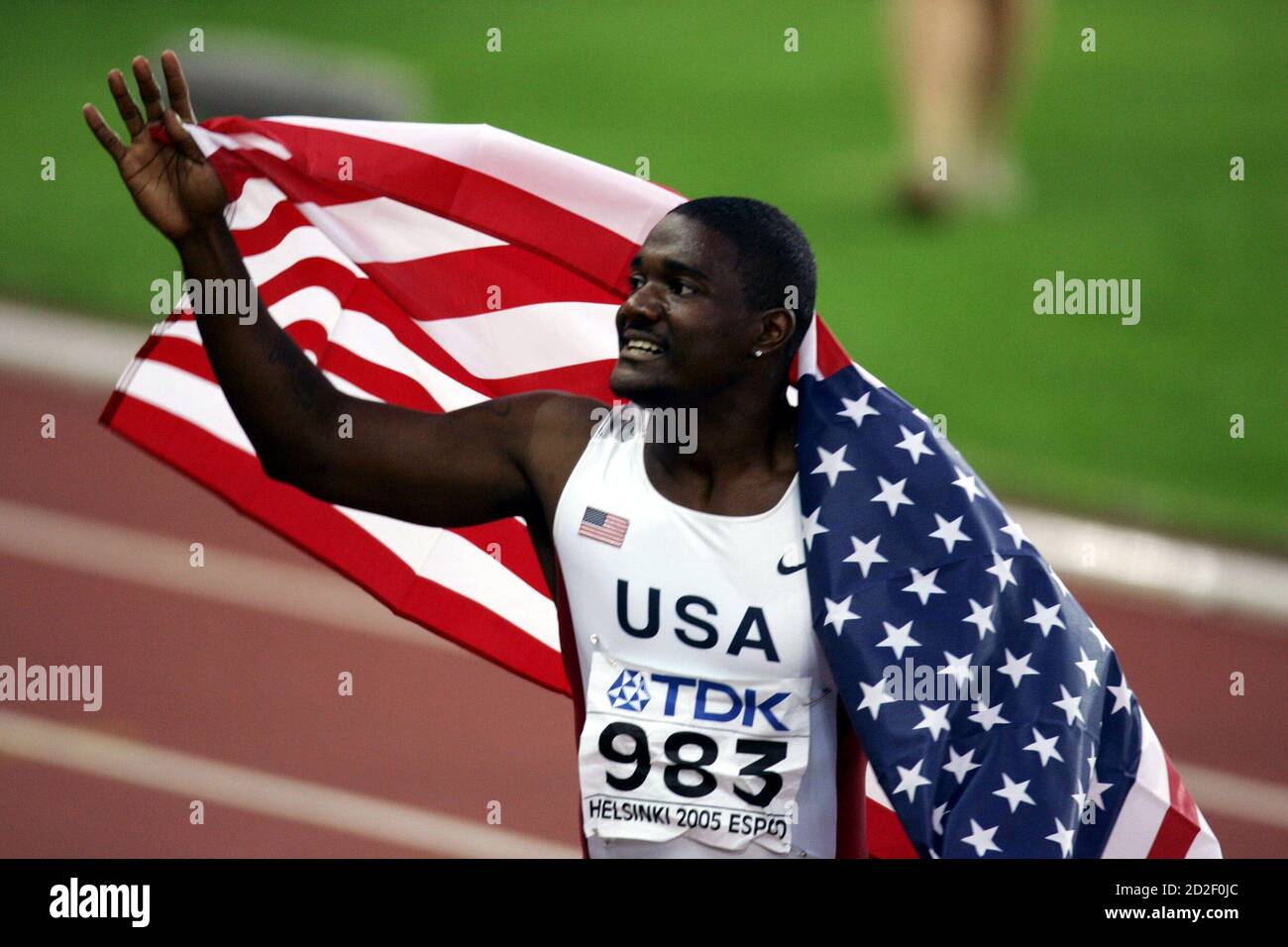 St kitts and nevis kim collins celebrates hi-res stock photography and ...