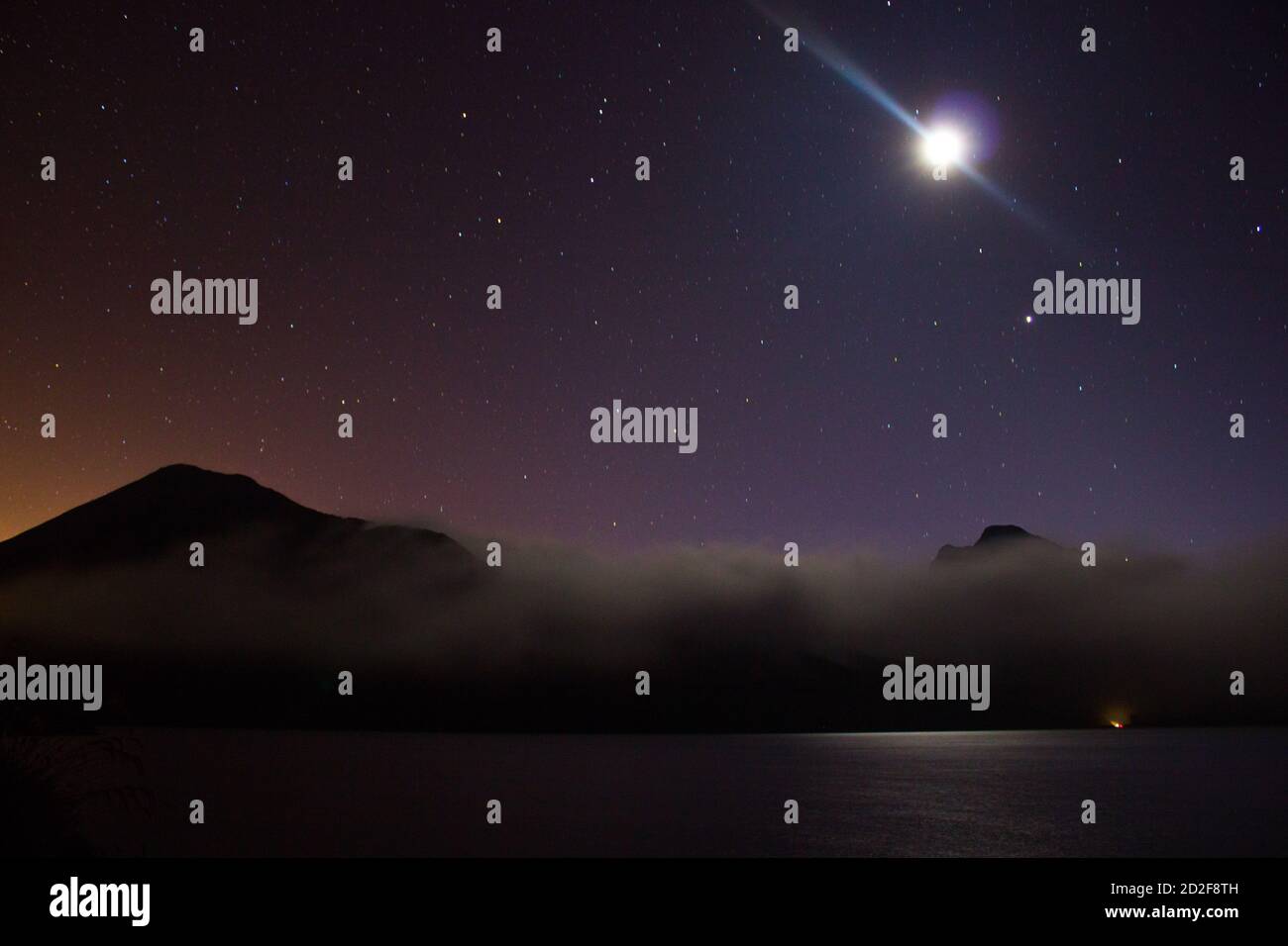 Lake with mountains and moon Stock Photo - Alamy