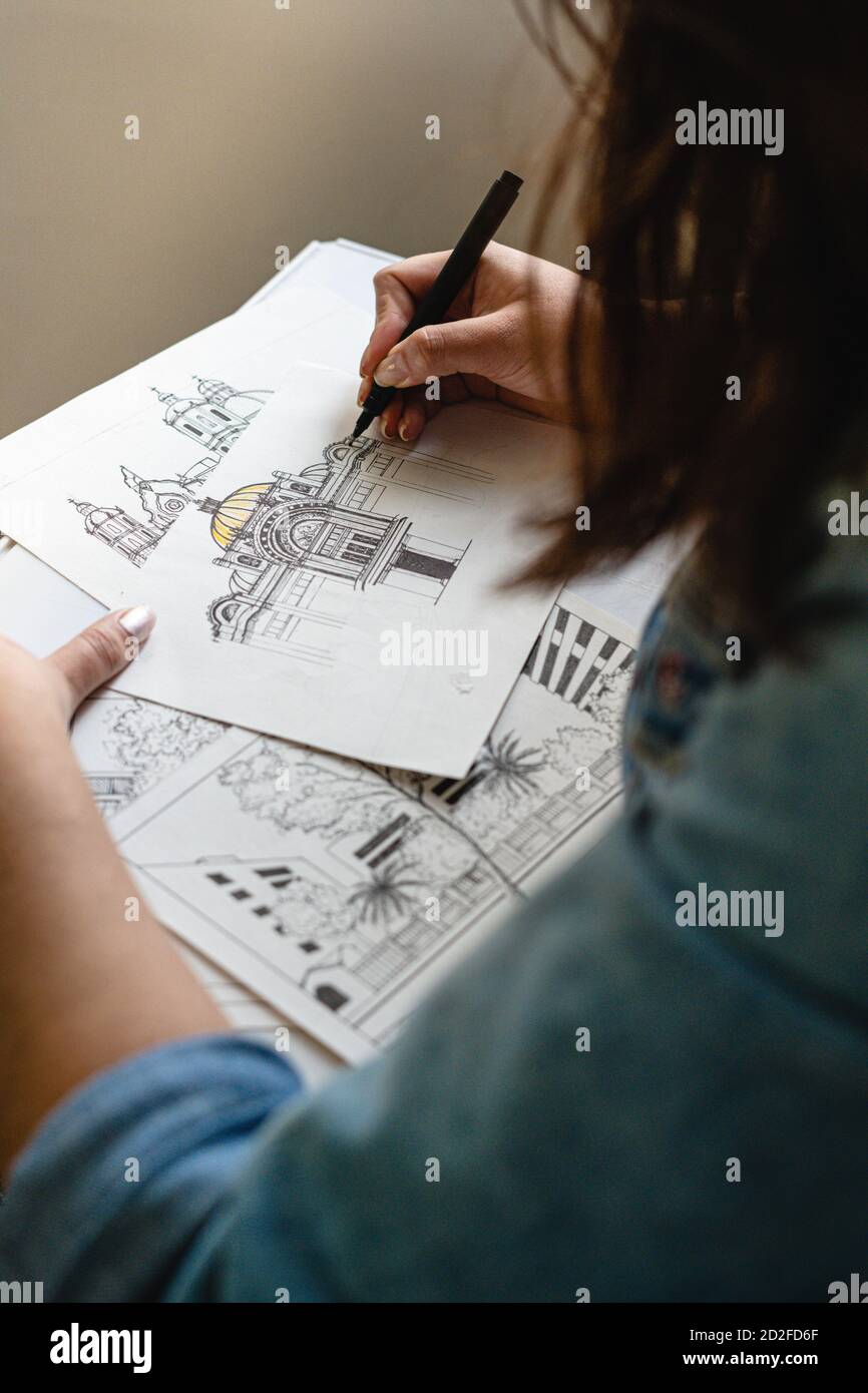 Hands drawing architecture and design Stock Photo - Alamy