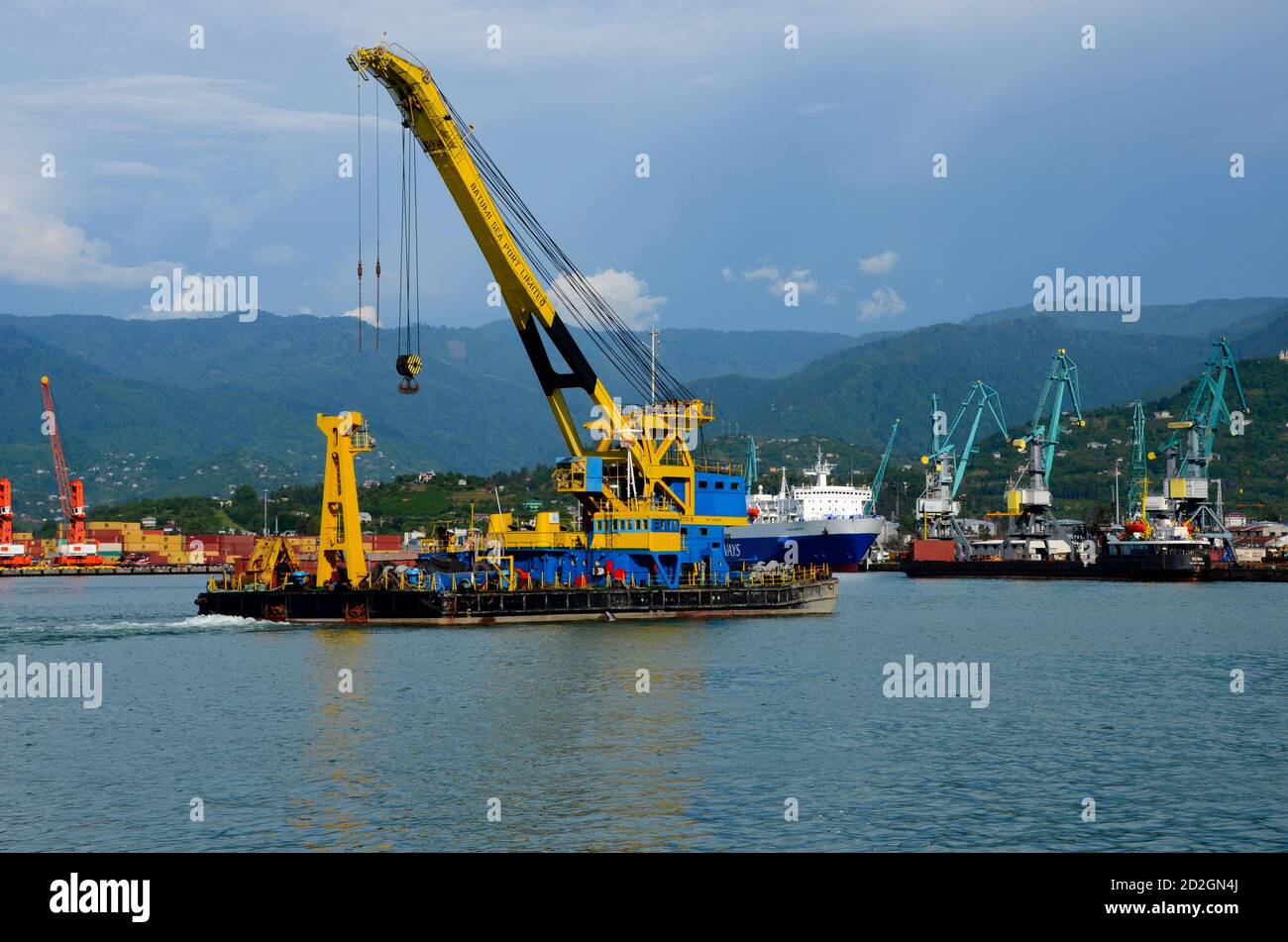 Sea port cranes containers and lifting boat Batumi container terminal ...