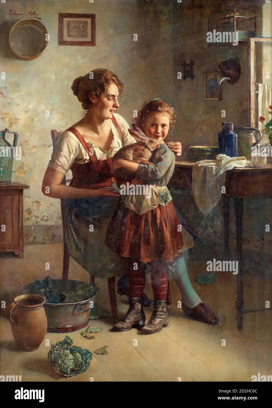 Adler Edmund - the Rabbit (Mother and Child) - Austrian School - 19th ...