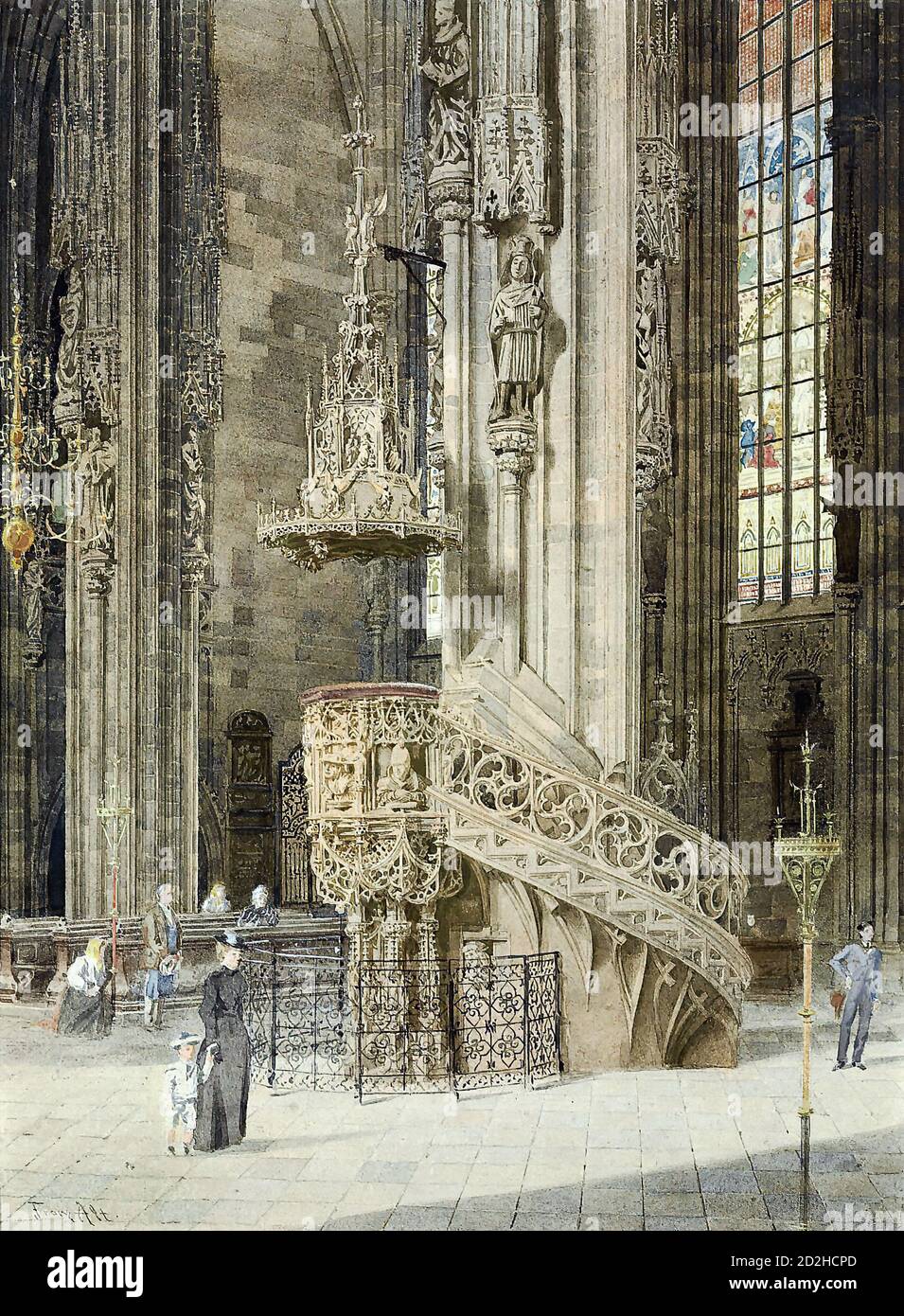 Alt Franz - Church Interior with a Gothic Pulpit - Austrian School ...