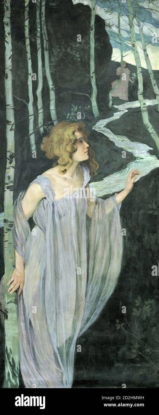 Auchentaller Josef Maria - Elf at the Brook - Austrian School - 19th ...