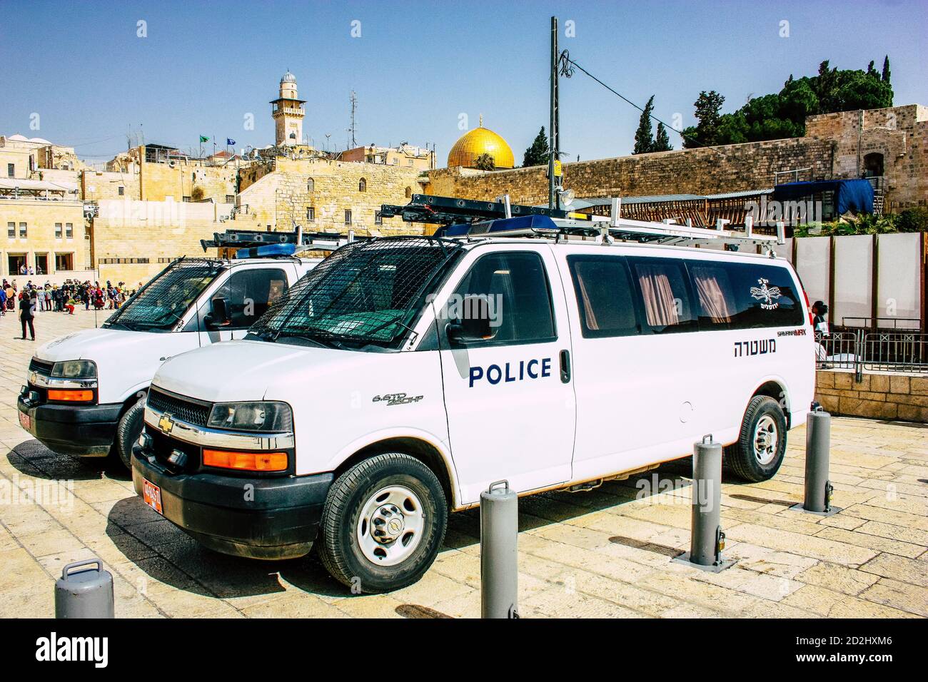 Closeup of an official police car patrolling the streets of the city ...