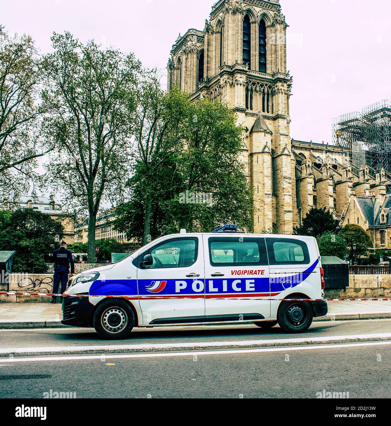 Closeup of an official police car patrolling the streets of the city ...