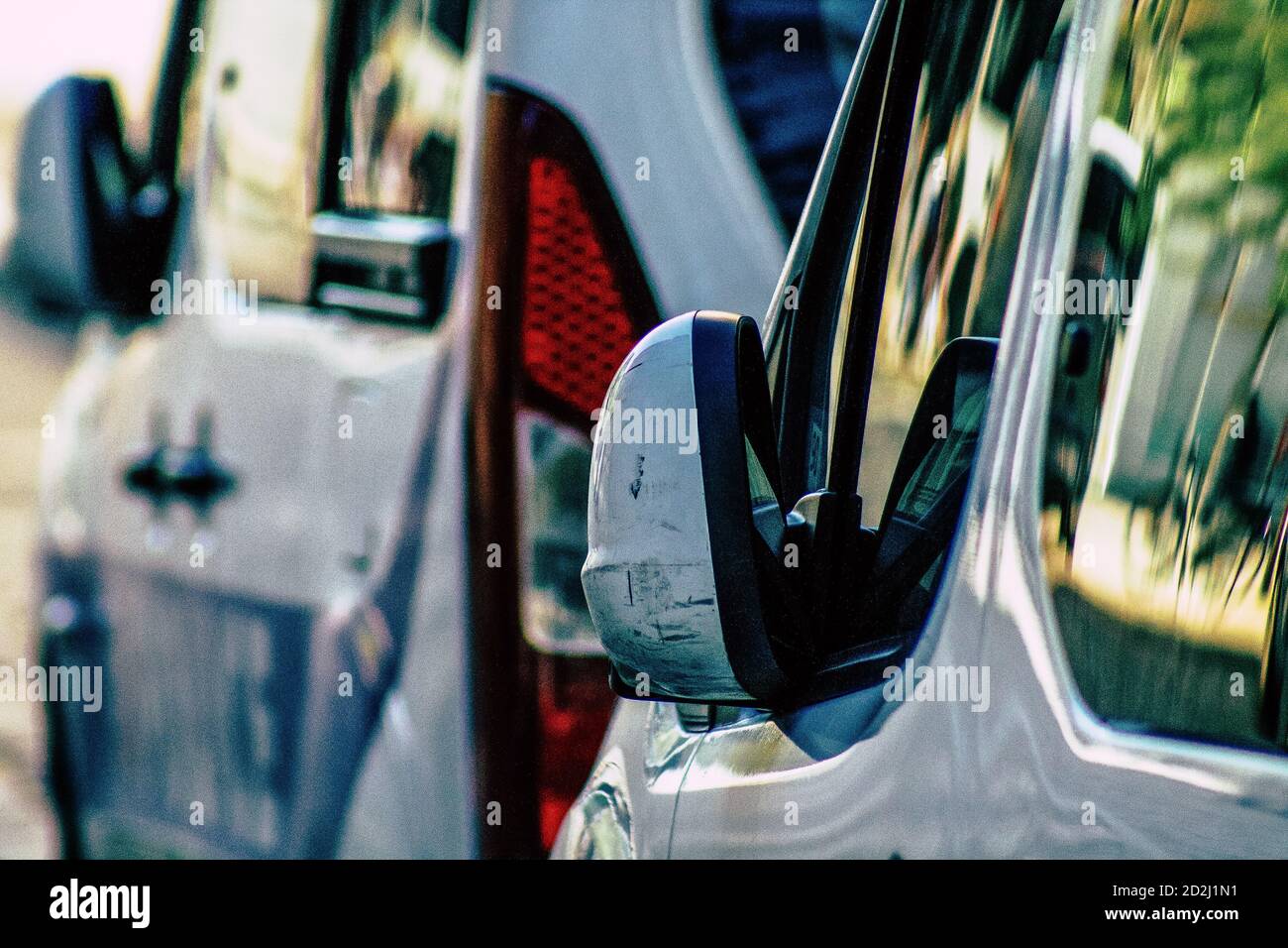 Closeup of an official police car patrolling the streets of the city ...