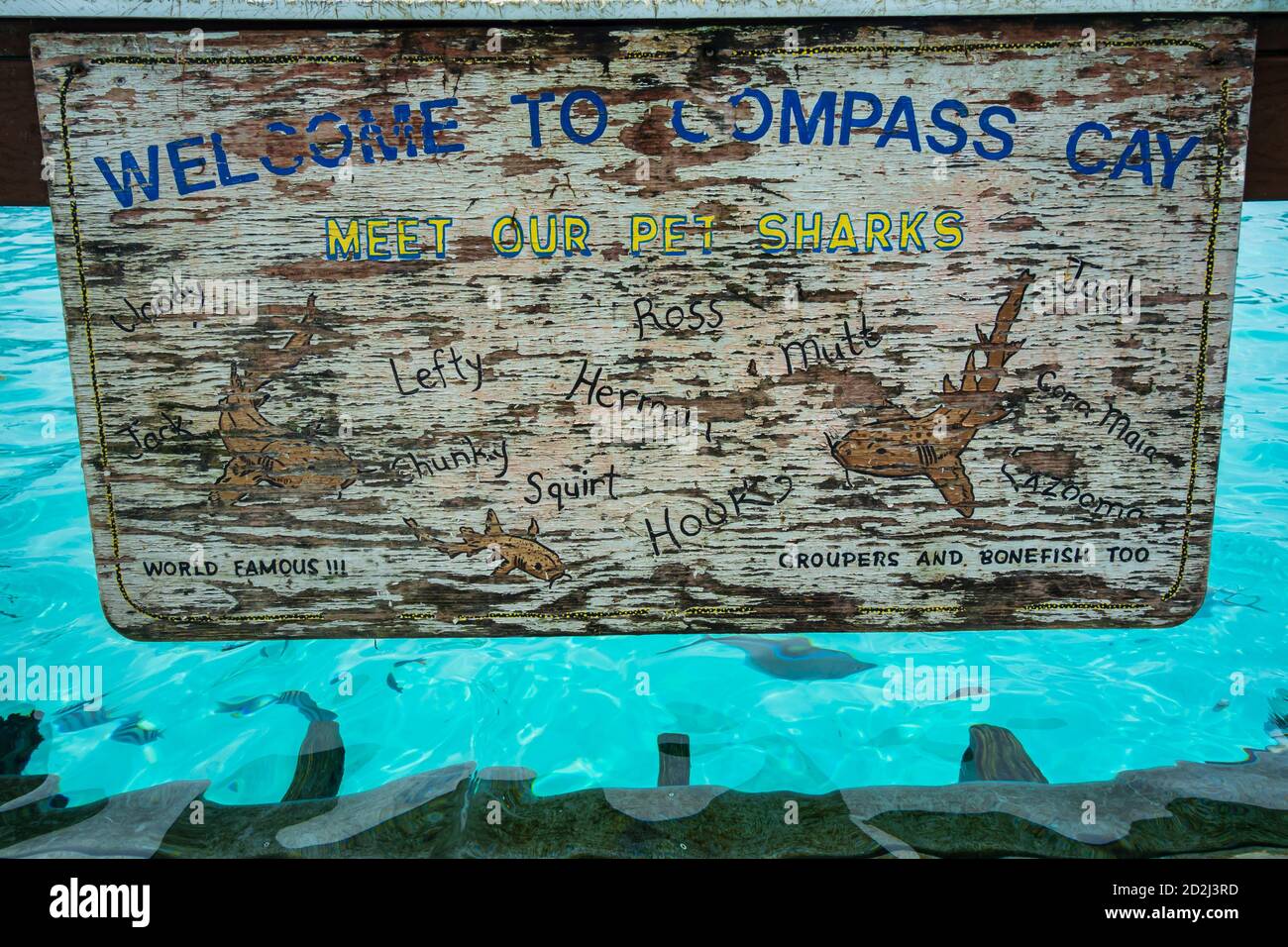 Compass Cay (Great Exuma), Bahamas: welcome sign to the tourist pier ...