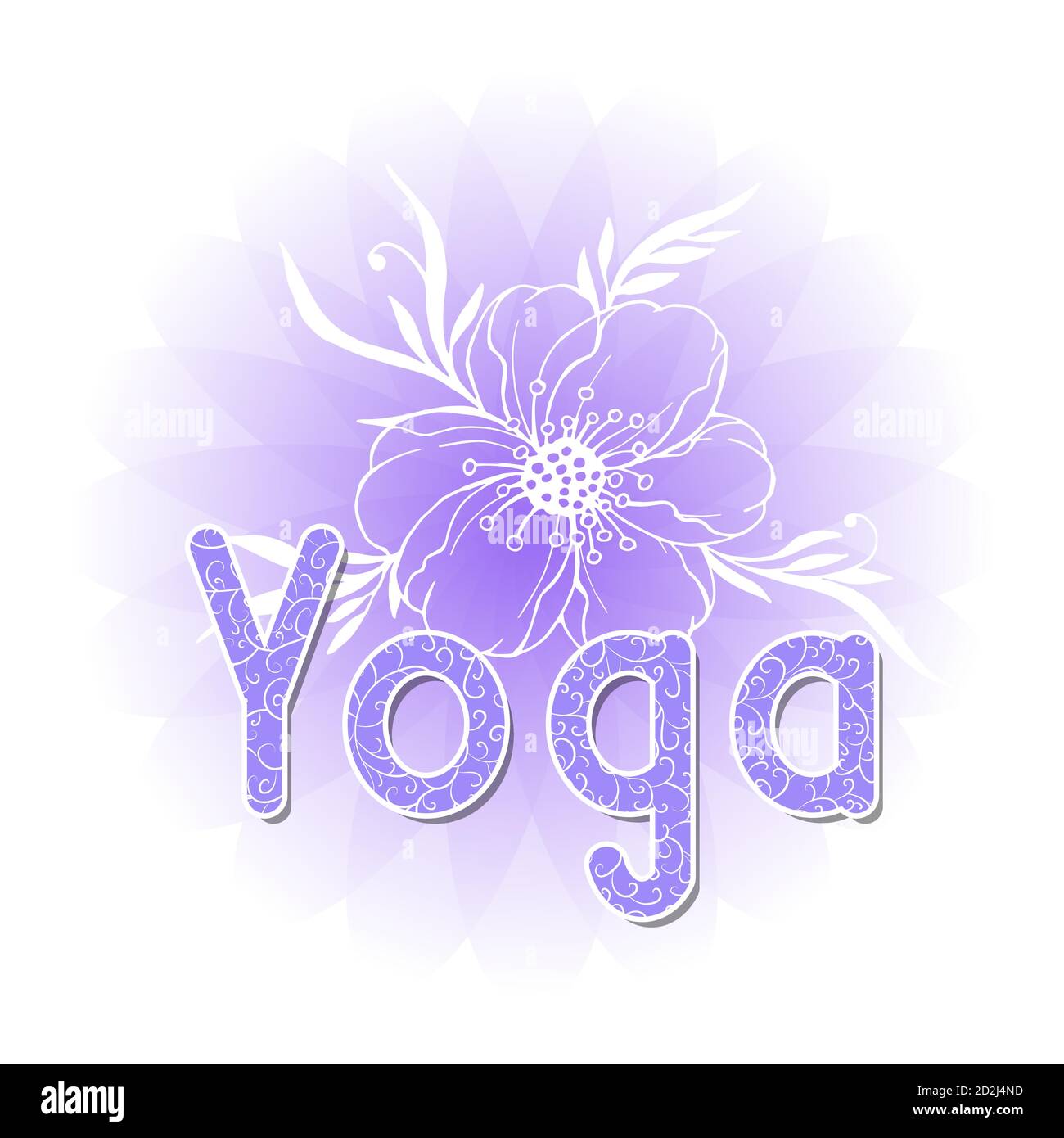 Yoga inscription on decorative backgrounds with floral pattern. Hand ...