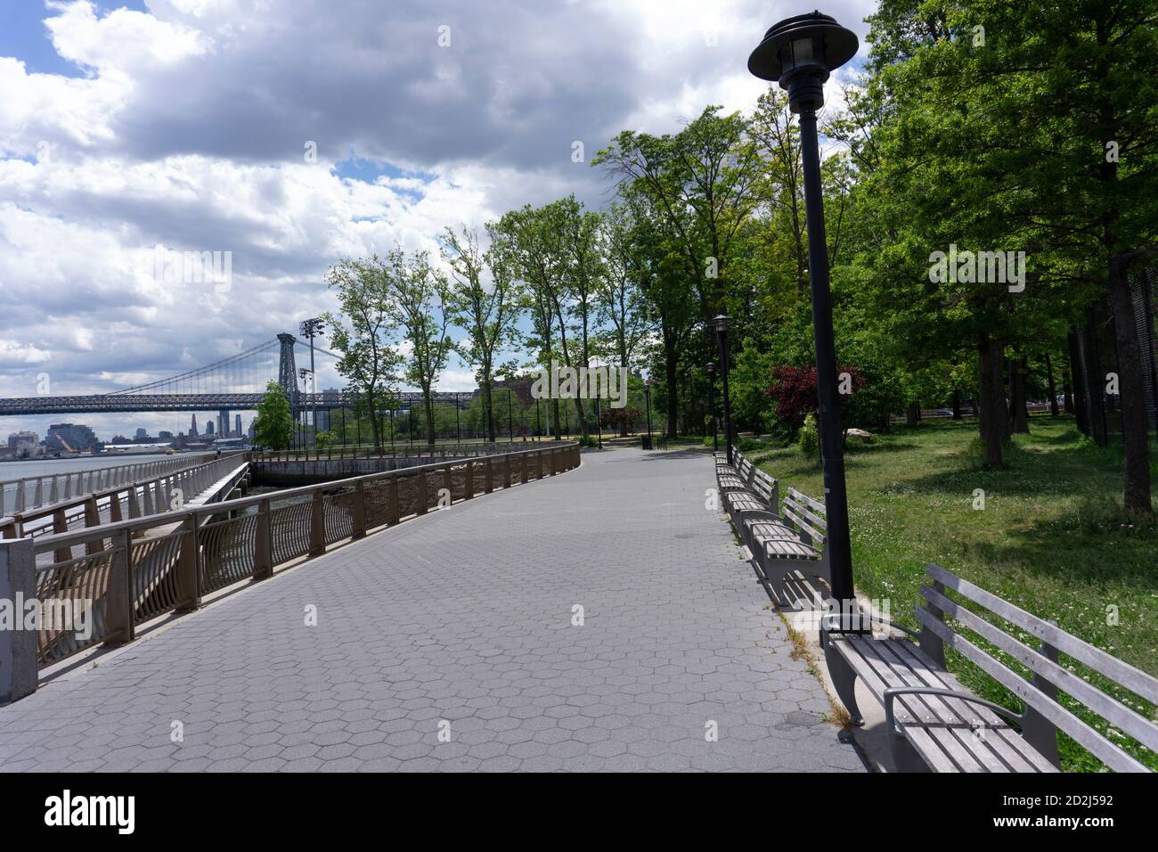 An empty promenade along East River in lower Manhattan Stock Photo - Alamy