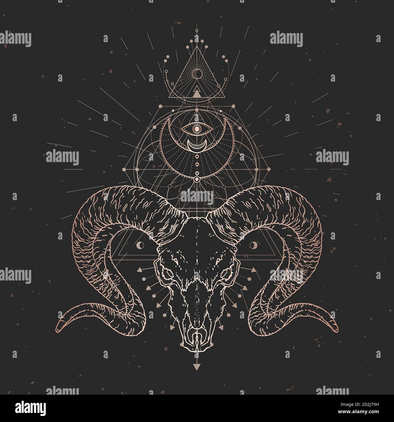 Vector illustration with hand drawn Wild ram skull and Sacred geometric ...