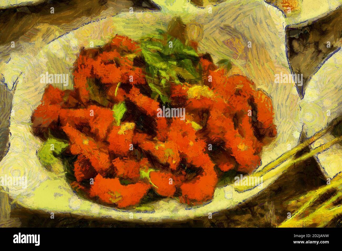 Fried pork on a plate Illustrations creates an impressionist style of ...