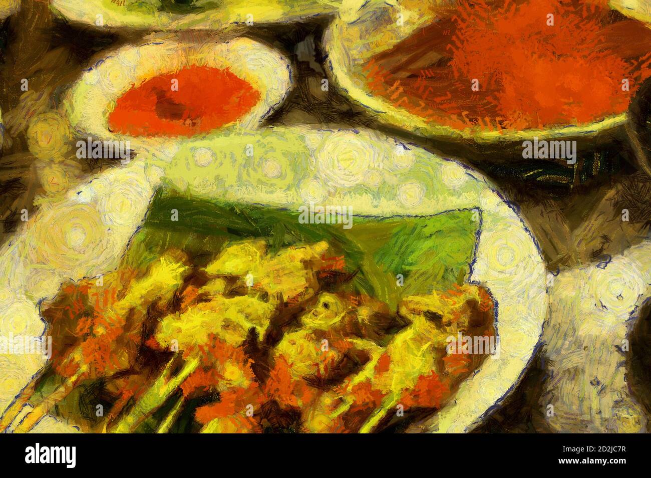 Fried pork on a plate Illustrations creates an impressionist style of ...