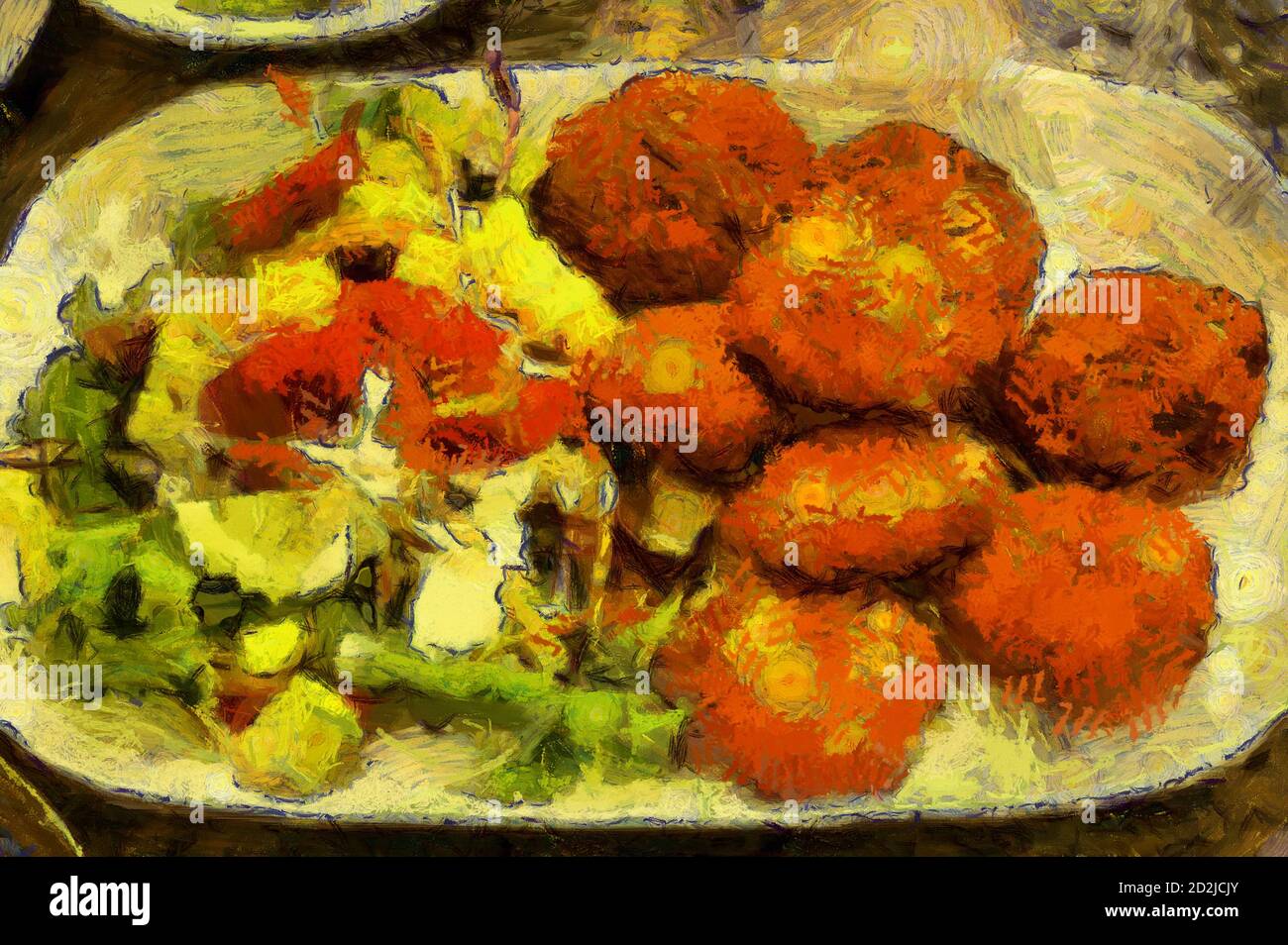 Fried pork on a plate Illustrations creates an impressionist style of ...