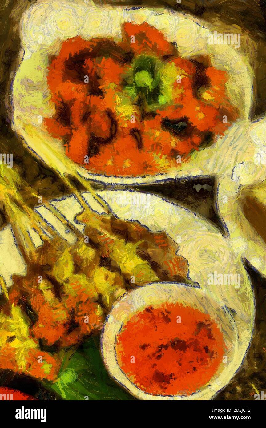 Fried pork on a plate Illustrations creates an impressionist style of ...