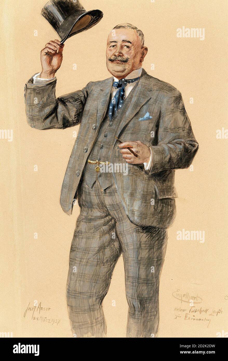 Engelhart Josef - Portrait of a Gentleman in a Top Hat and with a ...