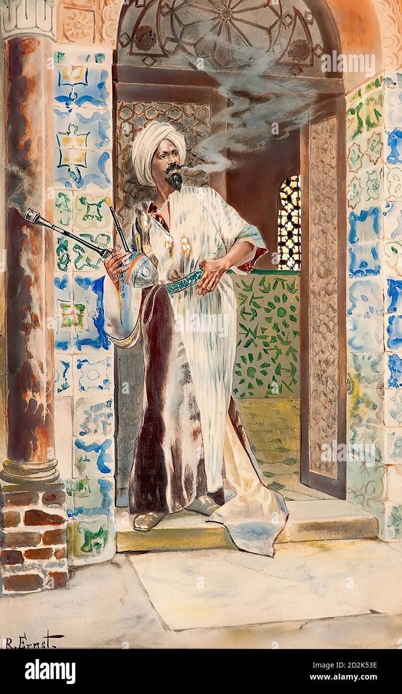 Ernst Rudolf - Man Smoking in the Doorway - Austrian School - 19th ...